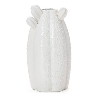 Torre and Tagus Globe Cactus Ceramic Vase, White, 11" - Southwestern ...
