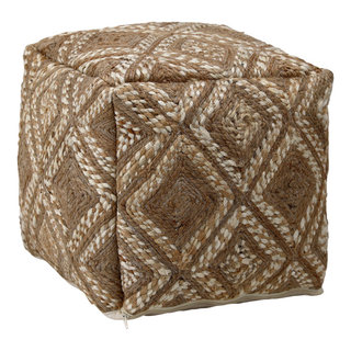 Esmeralda Jute Upholstered Ottoman, Natural - Beach Style - Floor Pillows And Poufs - by Karina ...