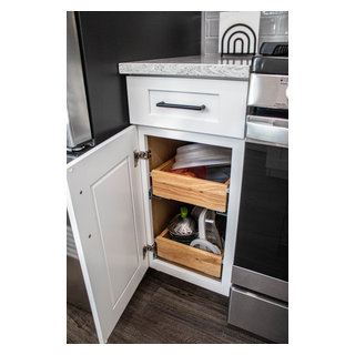 White and Gray Compact Kitchen with LVT Flooring - Transitional ...