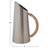 Modern Boho Angled Stainless Steel Pitcher with Rattan Wrapped Handle ...