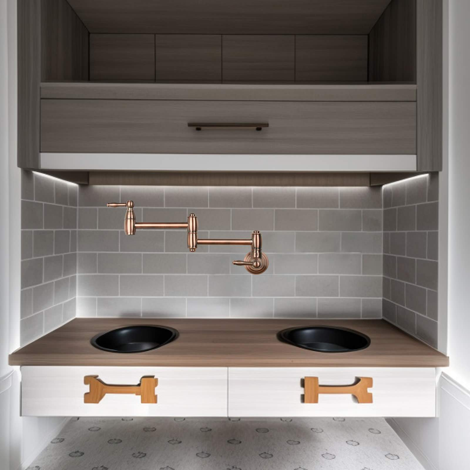 Brass Swing Arm Pot Filler - Wall Mount Water Faucet Built over Dog ...