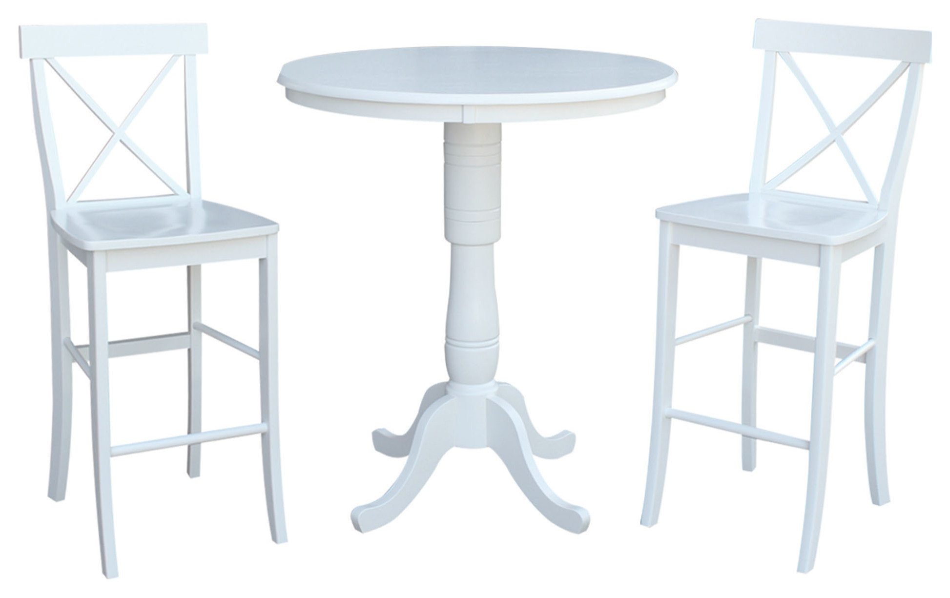 36" Round Pedestal Bar Height Table With 2 X-Back Bar Height Stools ...