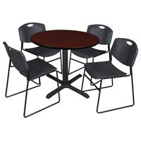 Cain 36 Round Breakroom Table- Mahogany & 4 Zeng Stack Chairs- Black ...