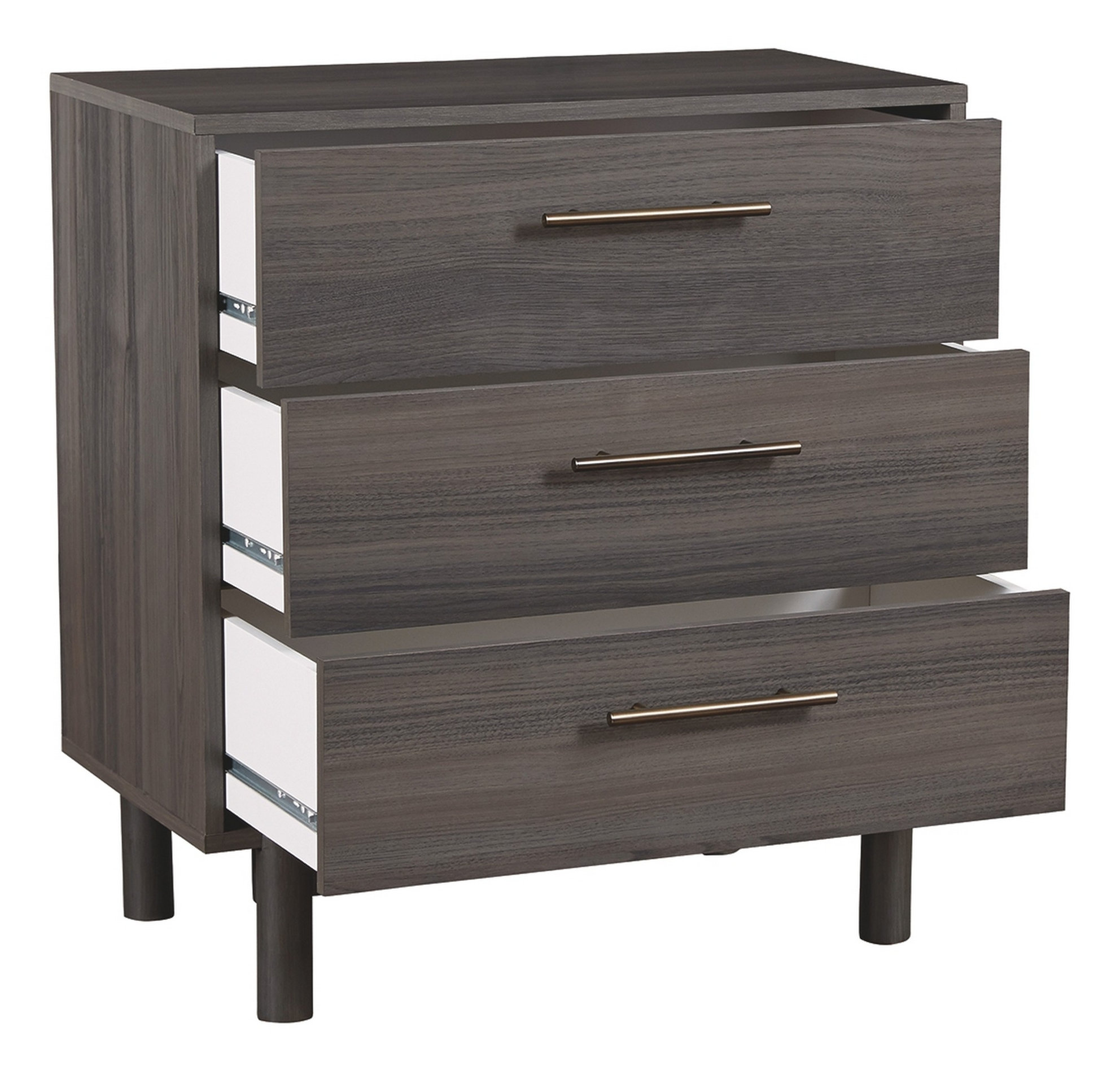 3 Drawer Contemporary Wooden Chest with Metal Bar Handles, Gray ...
