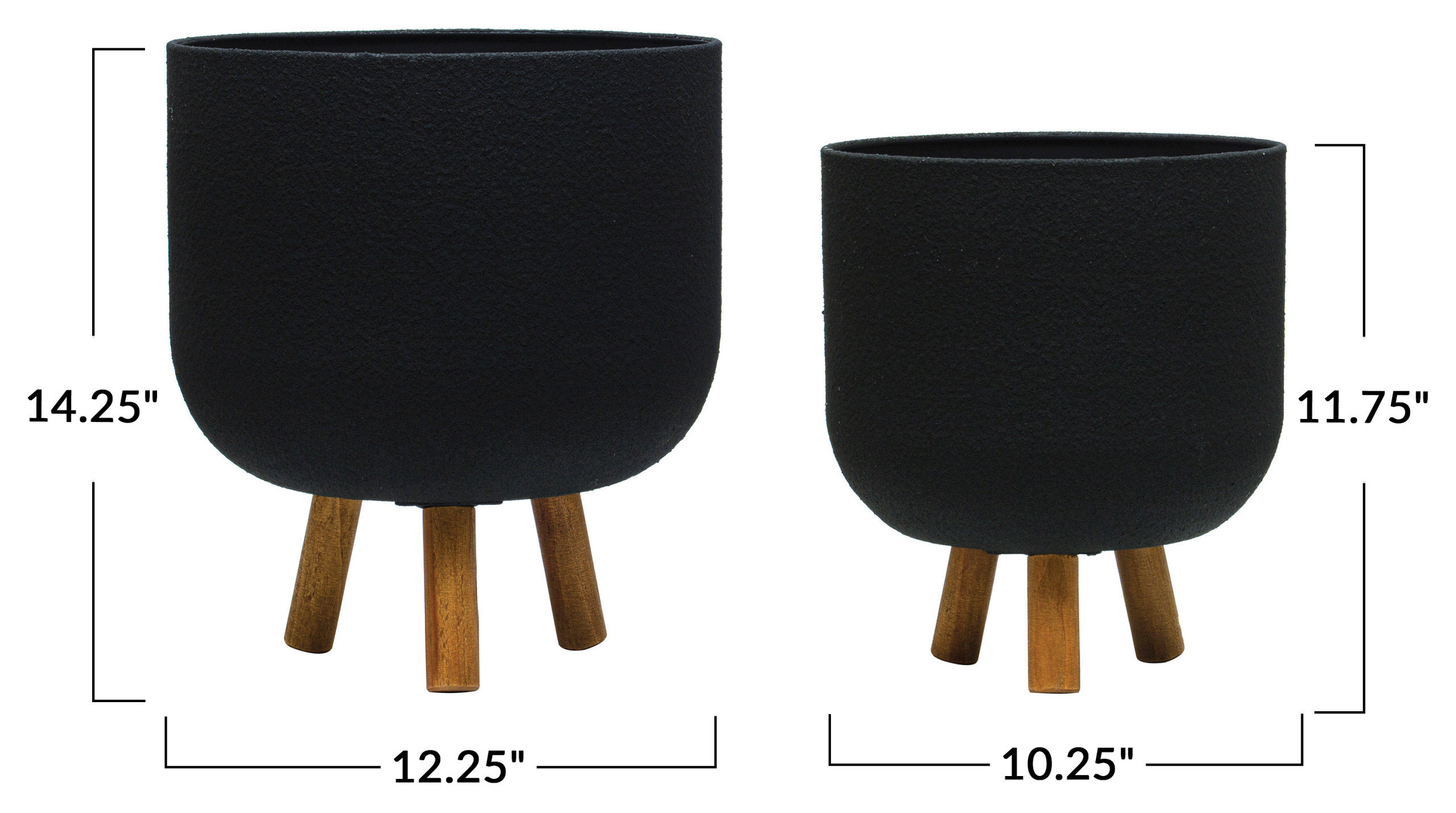 Modern Metal Planters with Wood Legs, Set of 2 Sizes, Black and Natural ...