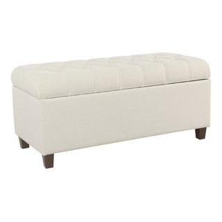 Fabric Upholstered Button Tufted Wooden Bench With Hinged Storage ...