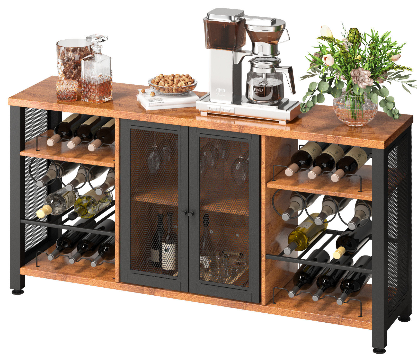 VEVOR Industrial Bar Cabinet Wine Bar Cabinet Table w/ Wine Rack ...