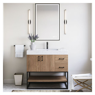 Bahia Bath Vanity, Oak, 36", Matte Black Hardware, Single, Freestanding ...