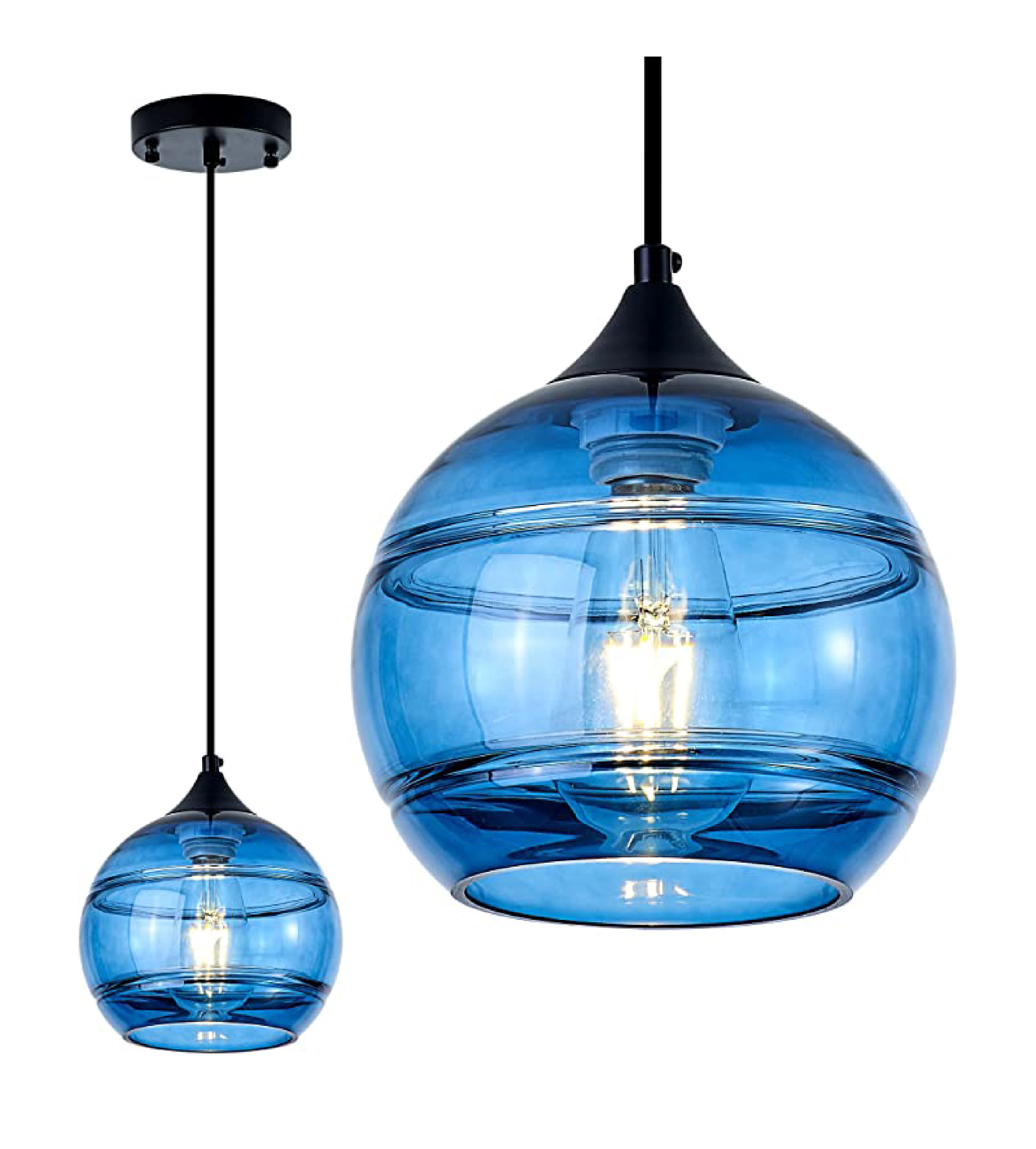 1Light blue pendant light Modern kitchen counter lights Round glass ...