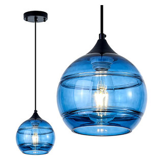 1Light blue pendant light Modern kitchen counter lights Round glass ...