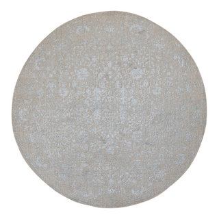 Gray Cypress Tree Design Wool and Silk Hand Loomed Round Rug 8' x 8', 8 ...