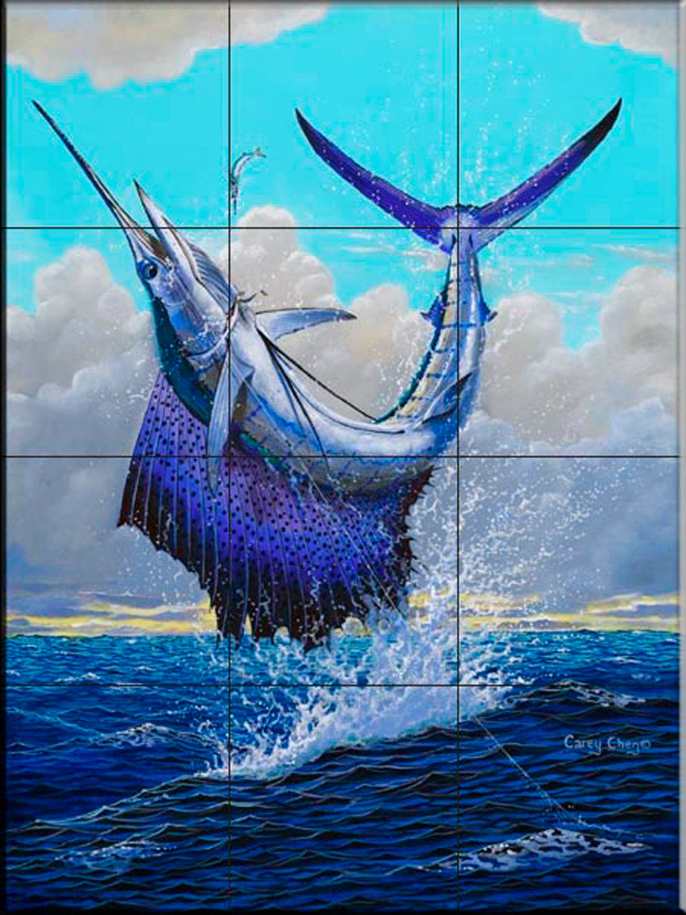 Tile Mural, Sailfish by Carey Chen, 24" x 30" (20 Tiles) - Beach Style ...