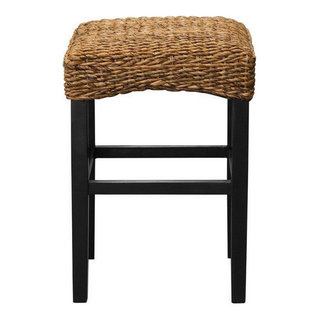 Fim 25 Inch Counter Stool Brown Grass Abaca Wicker Seats Black- Saltoro ...