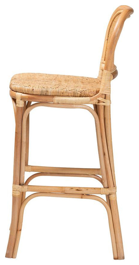 Baxton Studio Adrena Modern Bohemian Natural Brown Rattan Bar Stool ...