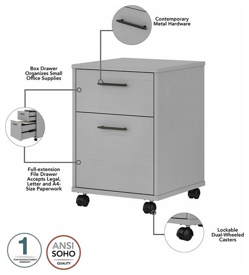 Pemberly Row 2 Drawers Farmhouse Wood Mobile File Cabinet in Gray ...