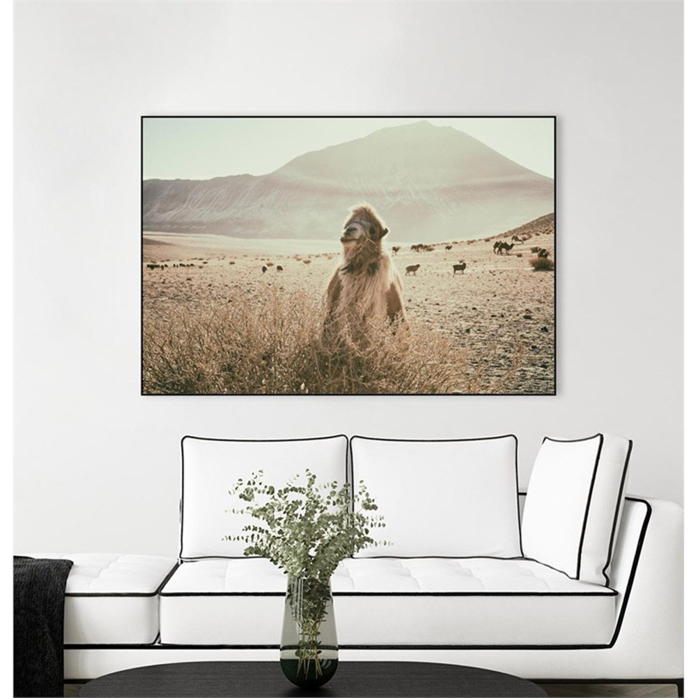 Giant Art Canvas 36x24 Desert Camel Framed in Multi-Color ...