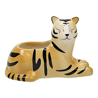 Truu Design Yellow Ceramic Tiger Planter Vase - Contemporary - Indoor ...