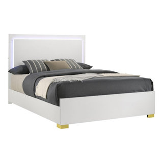 Coaster Contemporary Wood Queen Bed with LED Lighting in White/Gold ...