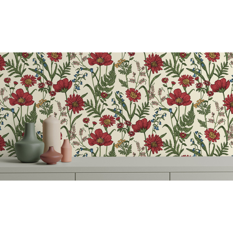 Arden Red Wild Meadow Wallpaper Sample, Swatch - Contemporary ...