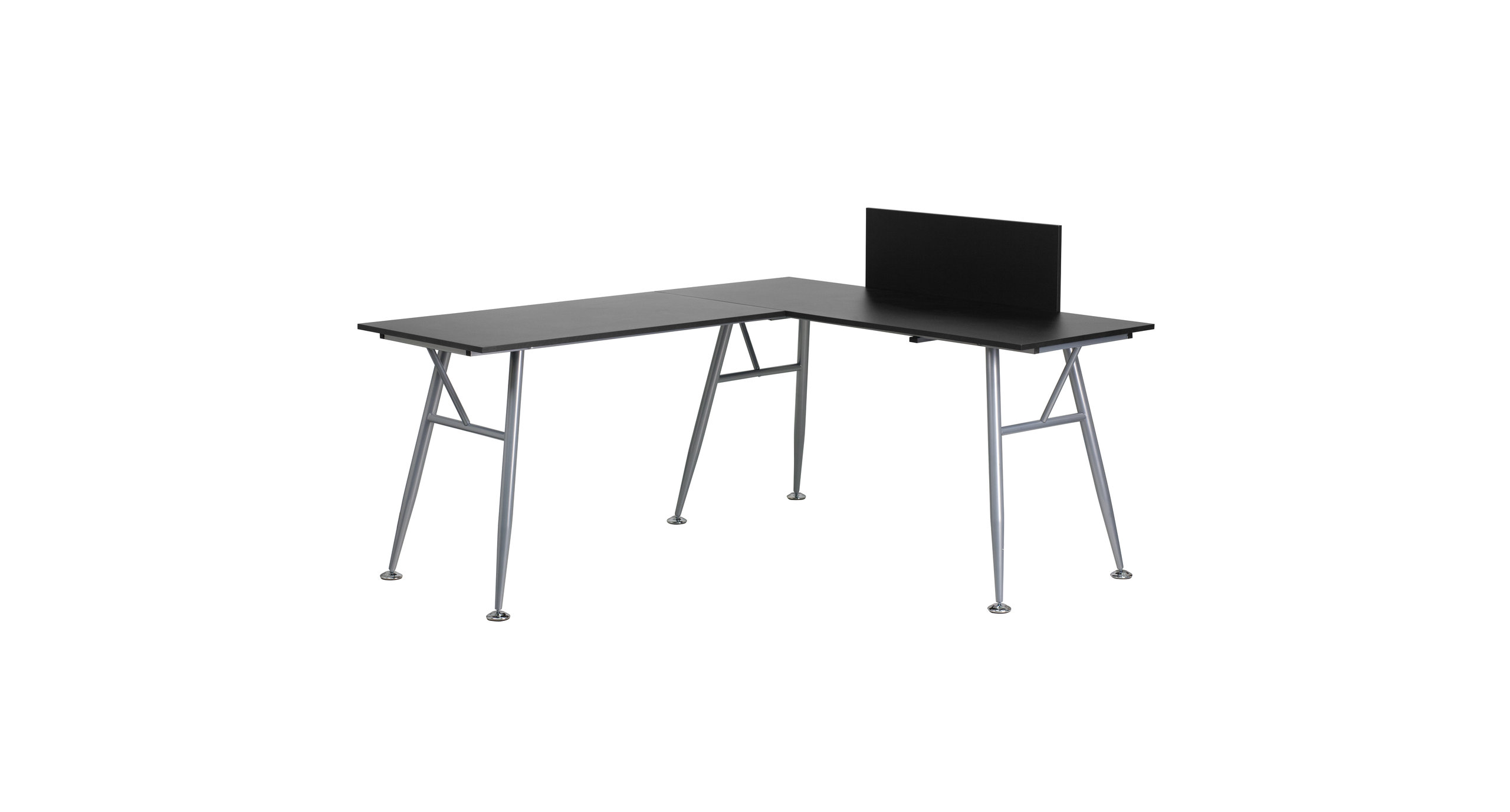 Black Laminate L-Shape Computer Desk with Silver Metal Frame ...