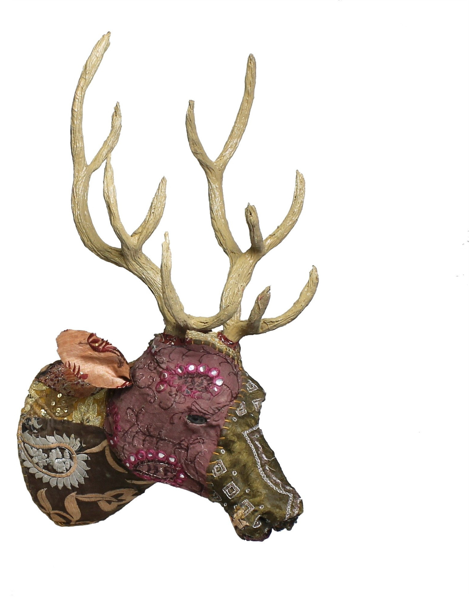 Fabric Forest Stag Head Wall Decor with Distinct Pattern, Multicolor ...