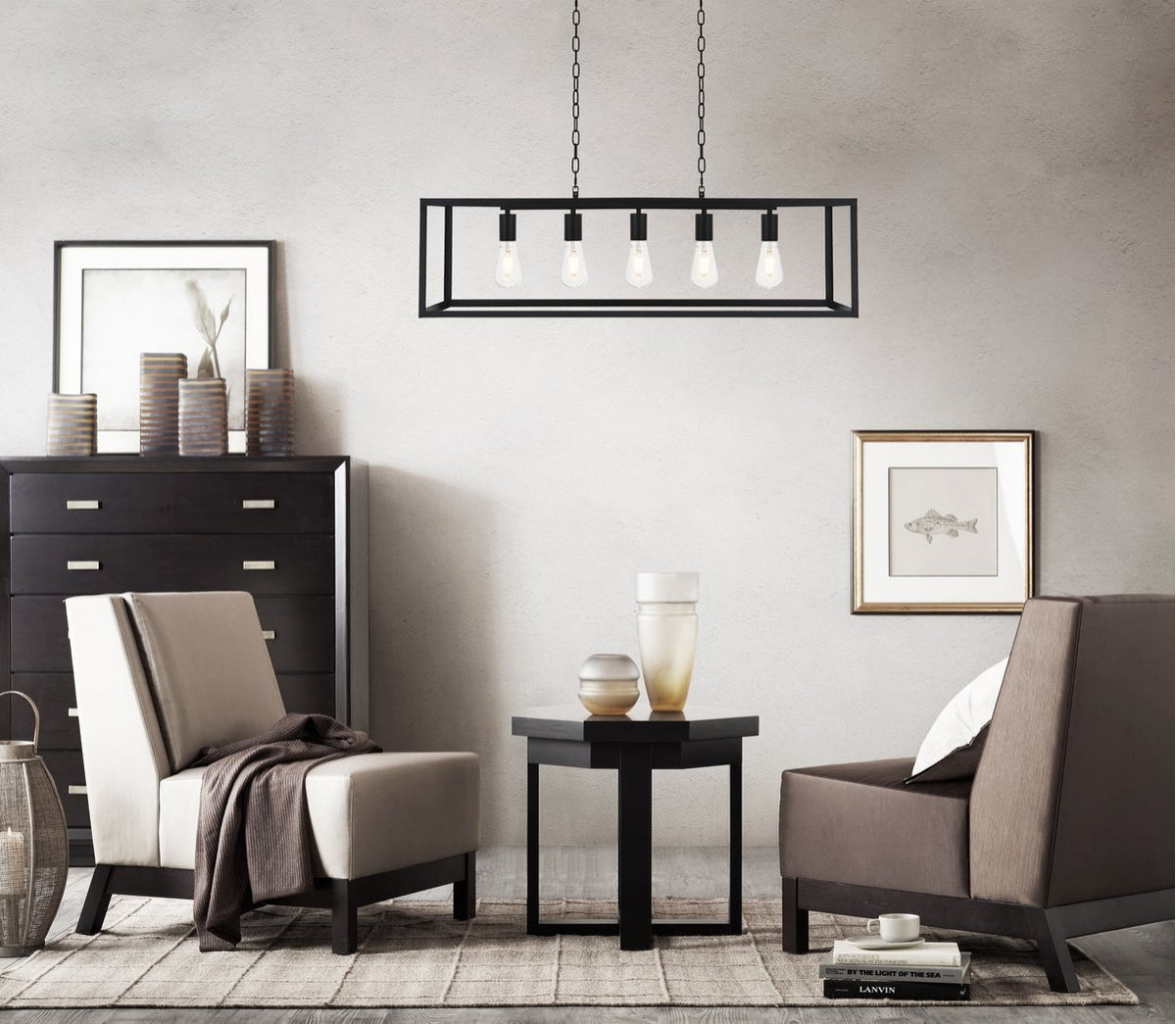 Elegant LD4063D38BK Resolute 5 Light Black Pendant - Pendant Lighting ...