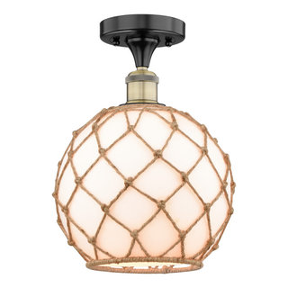Farmhouse Rope 1 10" Semi-Flush Mount Antique Brass - Beach Style ...