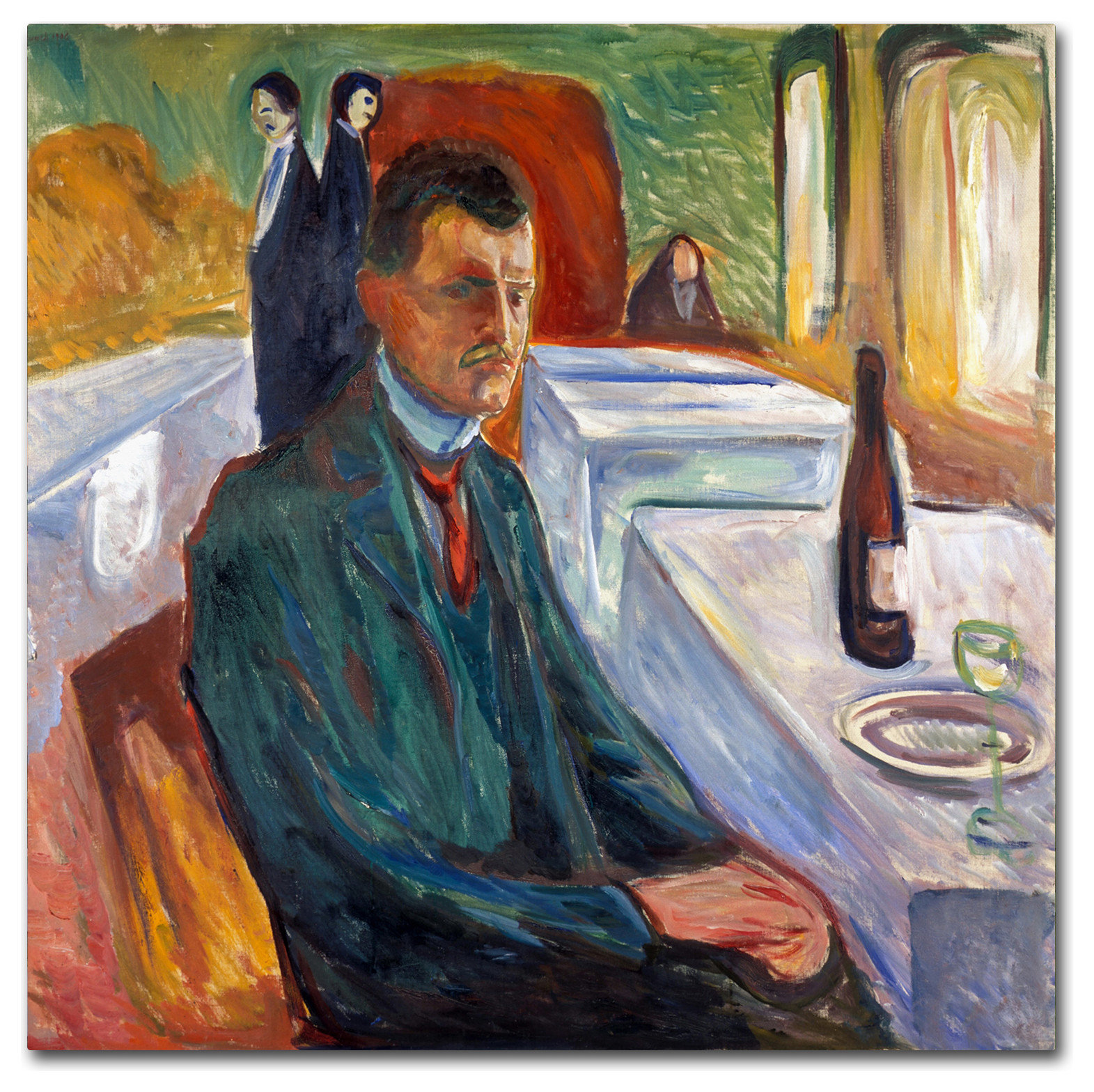 Edvard Munch 'Selfportrait With Bottle Of Wine' Canvas Art, 14"x14 ...