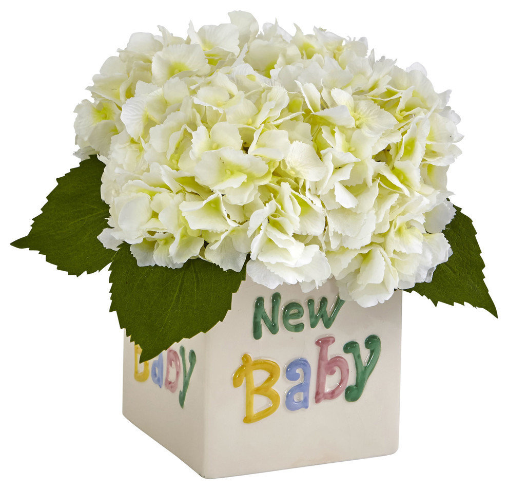 Hydrangea, New Baby Ceramic Planter - Contemporary - Artificial Flower ...