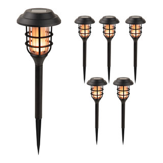 17" Tall Outdoor Solar Powered Pathway LED Torch Light Stakes, Set of 6 ...