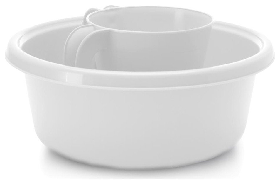 YBM Home Square Plastic Wash Cup & Wash Basin Set, long-lasting, Medium ...