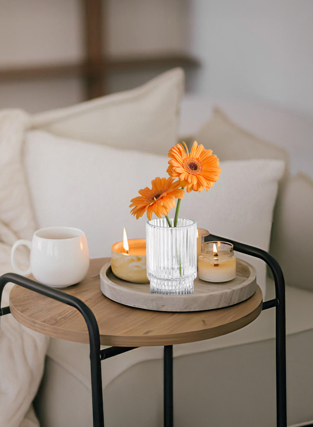 Short Clear Ribbed Glass Votive Holder, Set of 4 - Contemporary ...