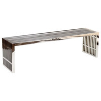 Set of 2 Medium Silver Stainless Steel Benches with Slatted Design ...
