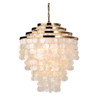 Quintana 5-Light Brass Tiered Chandelier With Capiz Shells - Farmhouse ...