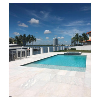 Pool deck with Snowhite Quartzite Floor and Wall Tiles - Modern - Pools ...