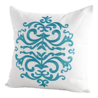 Cyan Design Medallion Pillow, Turquoise/White - Contemporary ...