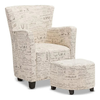 Elegant French Script Club Chair and Ottoman Set with Hardwood Frame ...