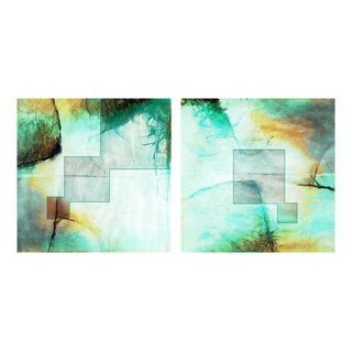 Abstract 2-Piece Canvas Wall Art Set, 16" Hx32" W - Contemporary ...
