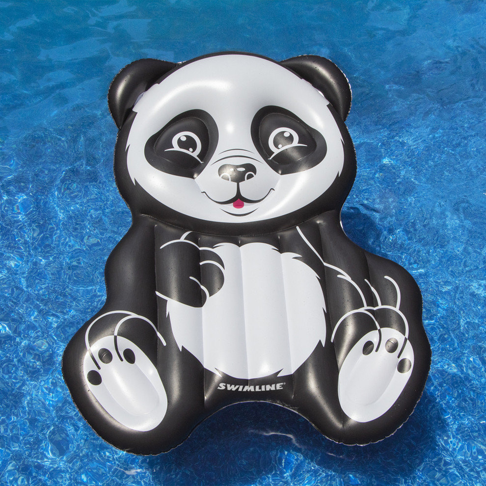 71" Black and White Inflatable Oversized Panda Swimming Pool Float ...