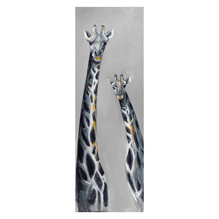 Steel Blue Giraffe Print On Wrapped Canvas, 16"x48" - Contemporary ...