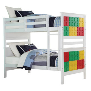 HomeRoots 80" X 43" X 65" White MultiColor Twin Over Twin Playground ...