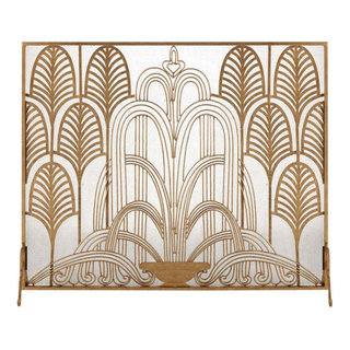Single Panel Fireplace Screen Italian Gold Art Deco Design ...