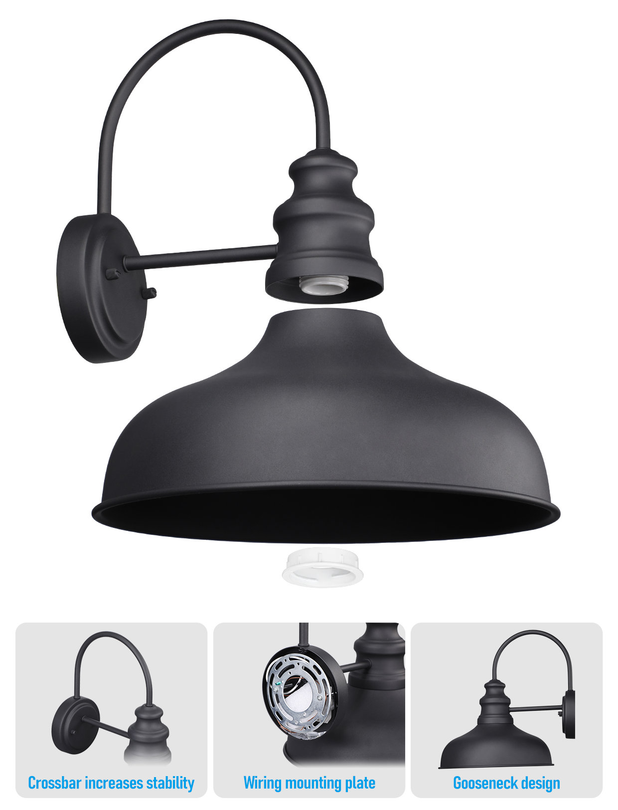 11" Gooseneck Barn Light, Farmhouse Wall Sconce, E26 Base - Farmhouse ...