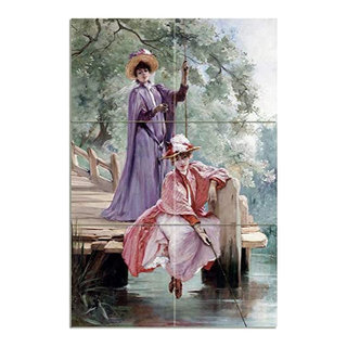 Tile Mural LADIES FISHING Clairin girls woman Backsplash, 6" Ceramic ...