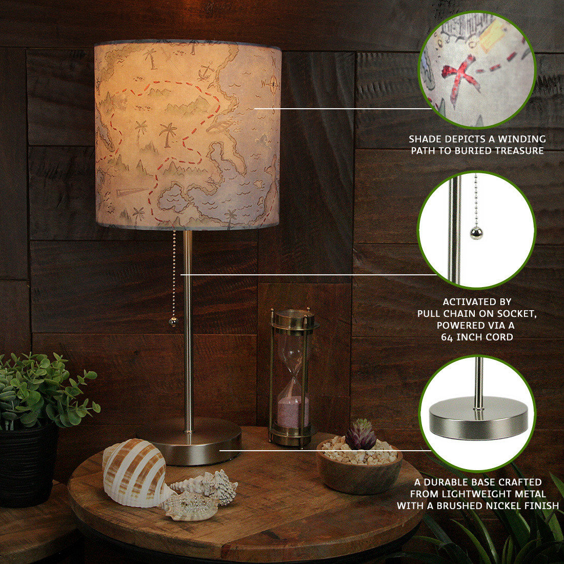 Decorative Treasure Map Brushed Nickel Accent Lamp Coastal Pirate Beach ...