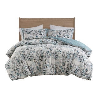 Madison Park Brielle 3 Piece Floral Printed Cotton Comforter Set, Full ...