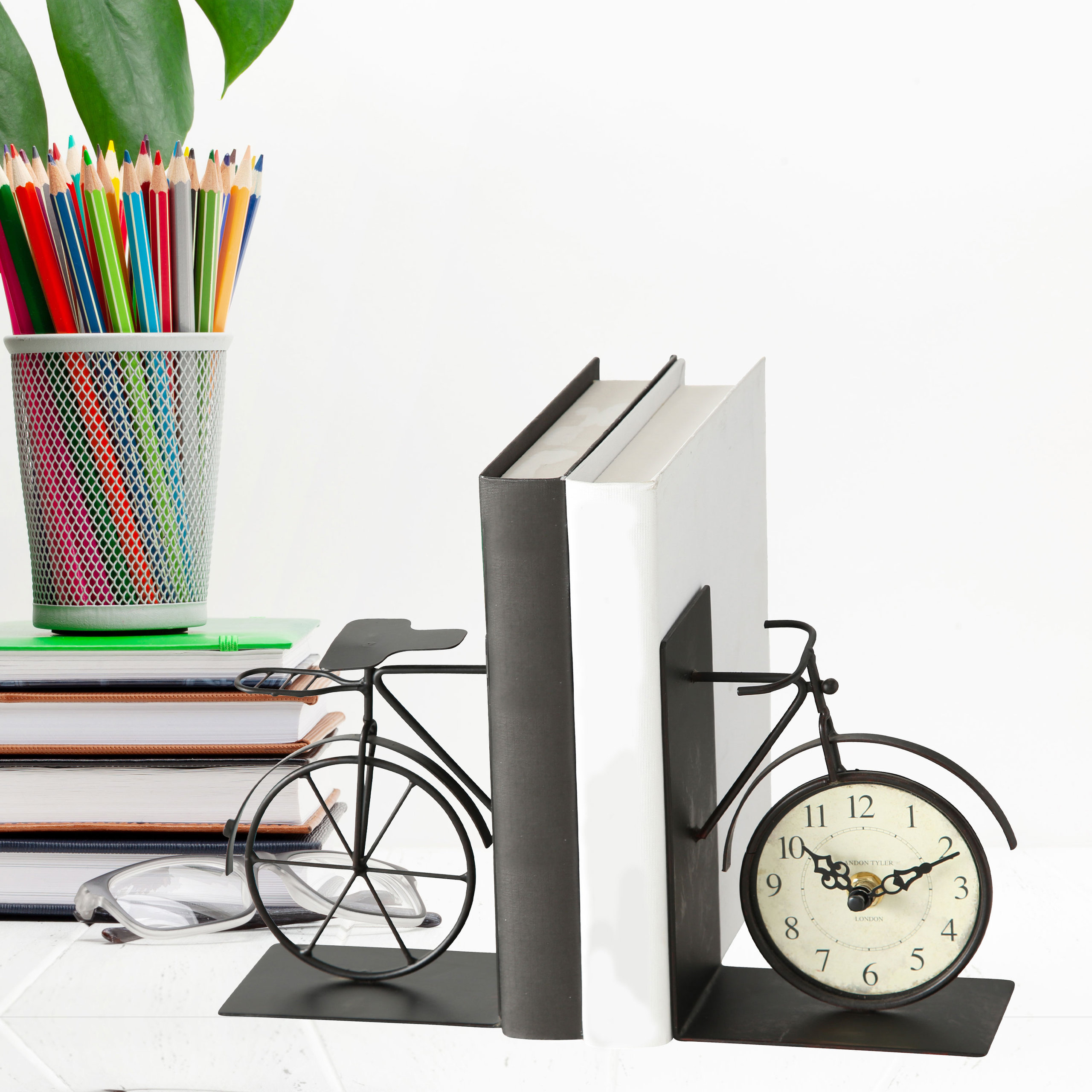 Industrial Chic Bicycle Bookends with Analog Clock - Contemporary ...