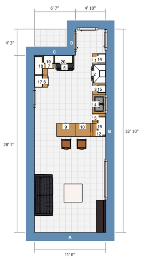 Awkward kitchen layout - fridge and stove positioning.