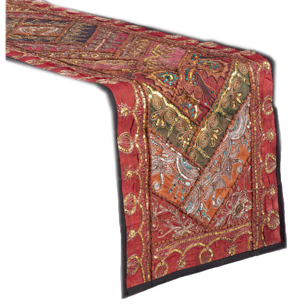 Handmade Sari Sitara Cotton Table Runner - Traditional - Table Runners ...
