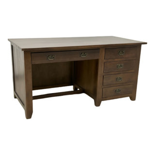 Mission Quarter Sawn Oak 5 Drawer Library Desk - Walnut - Craftsman ...